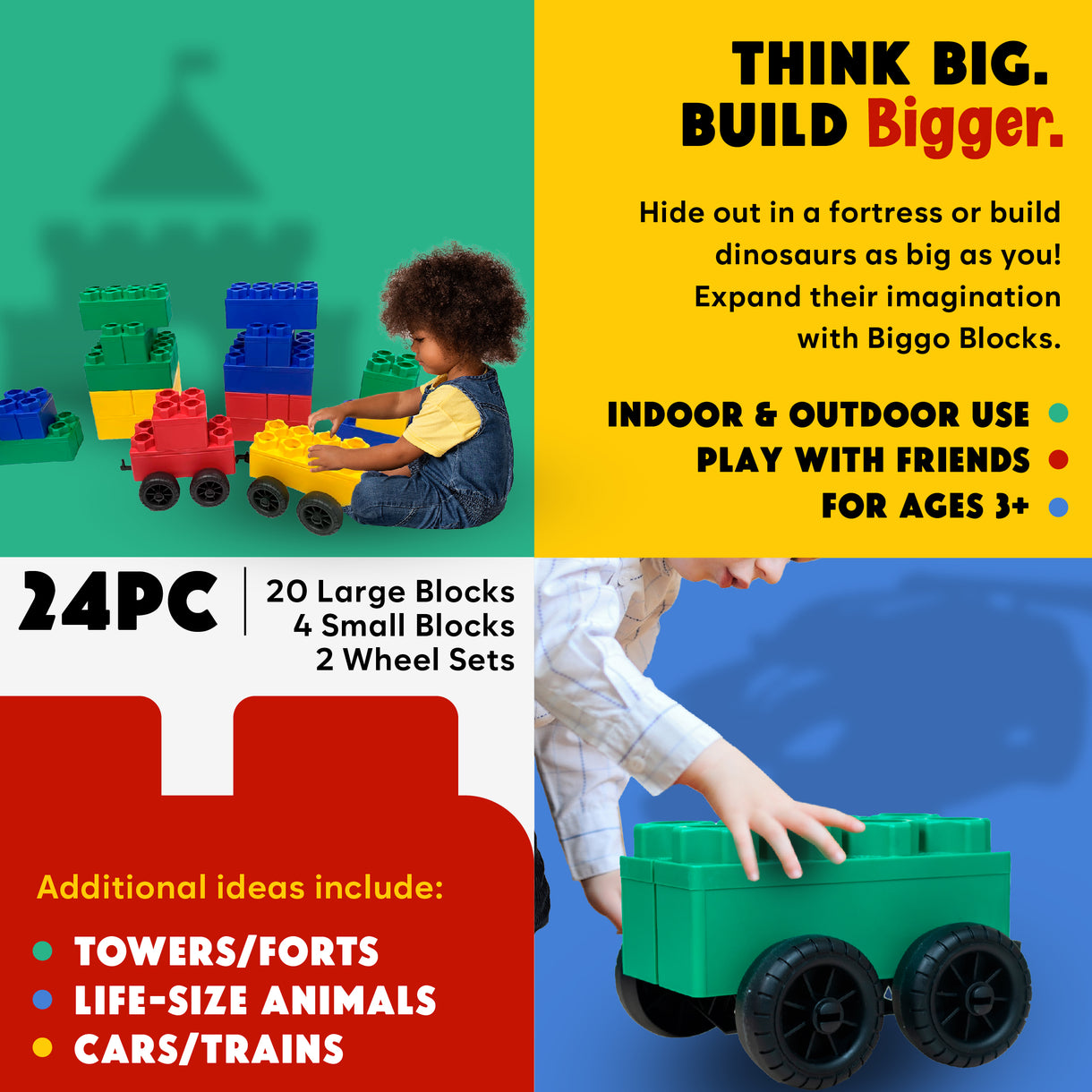 Biggo Blocks Jumbo Building Blocks 24 PC with 2 Wheel Kits - Big City ...