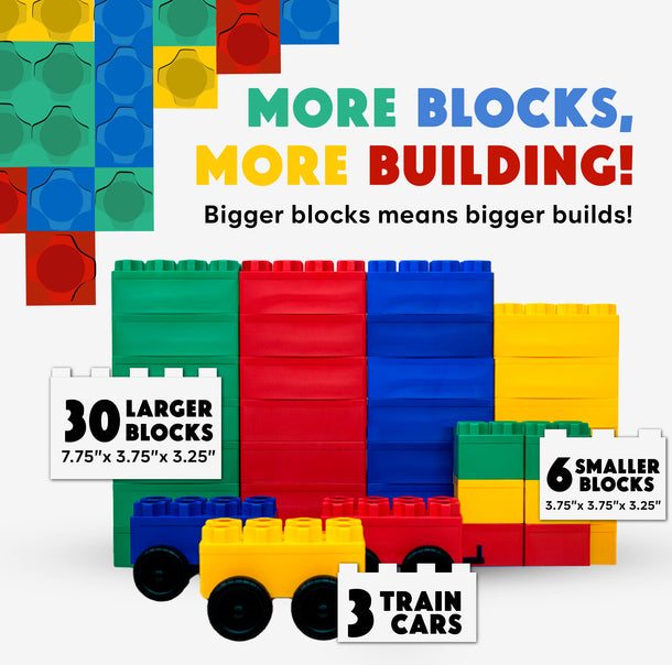 Biggo Blocks Jumbo Building Blocks 36 PC with 3 Wheel Kits - Train Set – BiggoBlocks